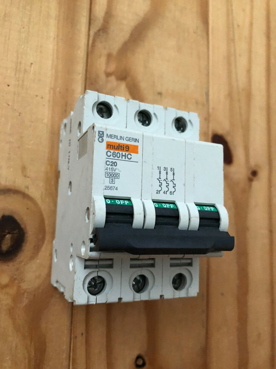 Merlin Gerin MCB 20 Amp Triple Pole 3 Phase Type C 20A C60HC320 Schnei – PRO BREAKERS