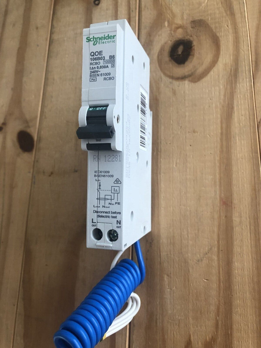 SCHNEIDER 6A 30MA RCBO QOE106B03 1 POLE TYPE B B6 QOE PLUG IN SQUARE D ...