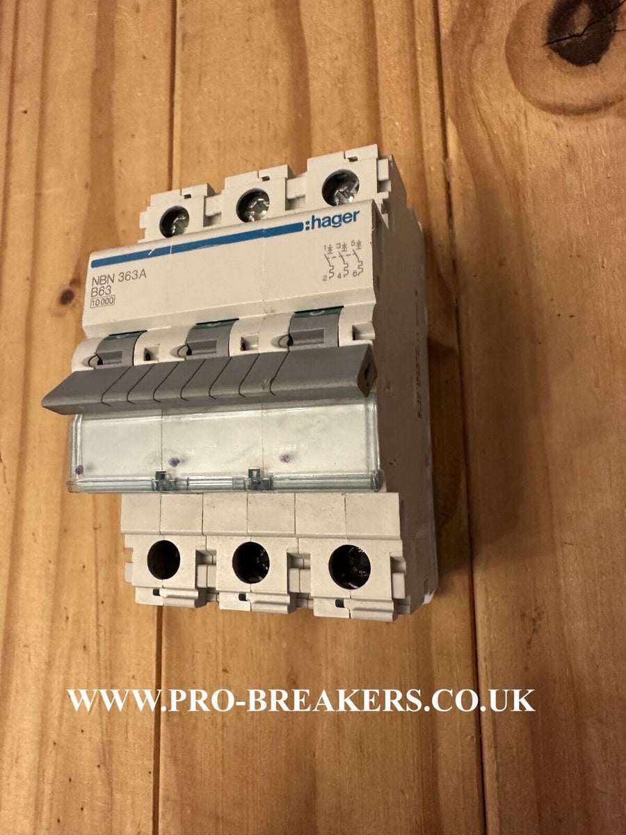 Hager MCB 63 Amp Triple Pole 3 Phase Circuit Breaker Type B 63A NBN363 – PRO BREAKERS