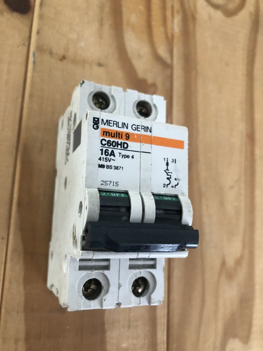 MERLIN GERIN 25715 16A TYPE 4 M9 DOUBLE POLE MCB 415V BS3871 C60HD ...