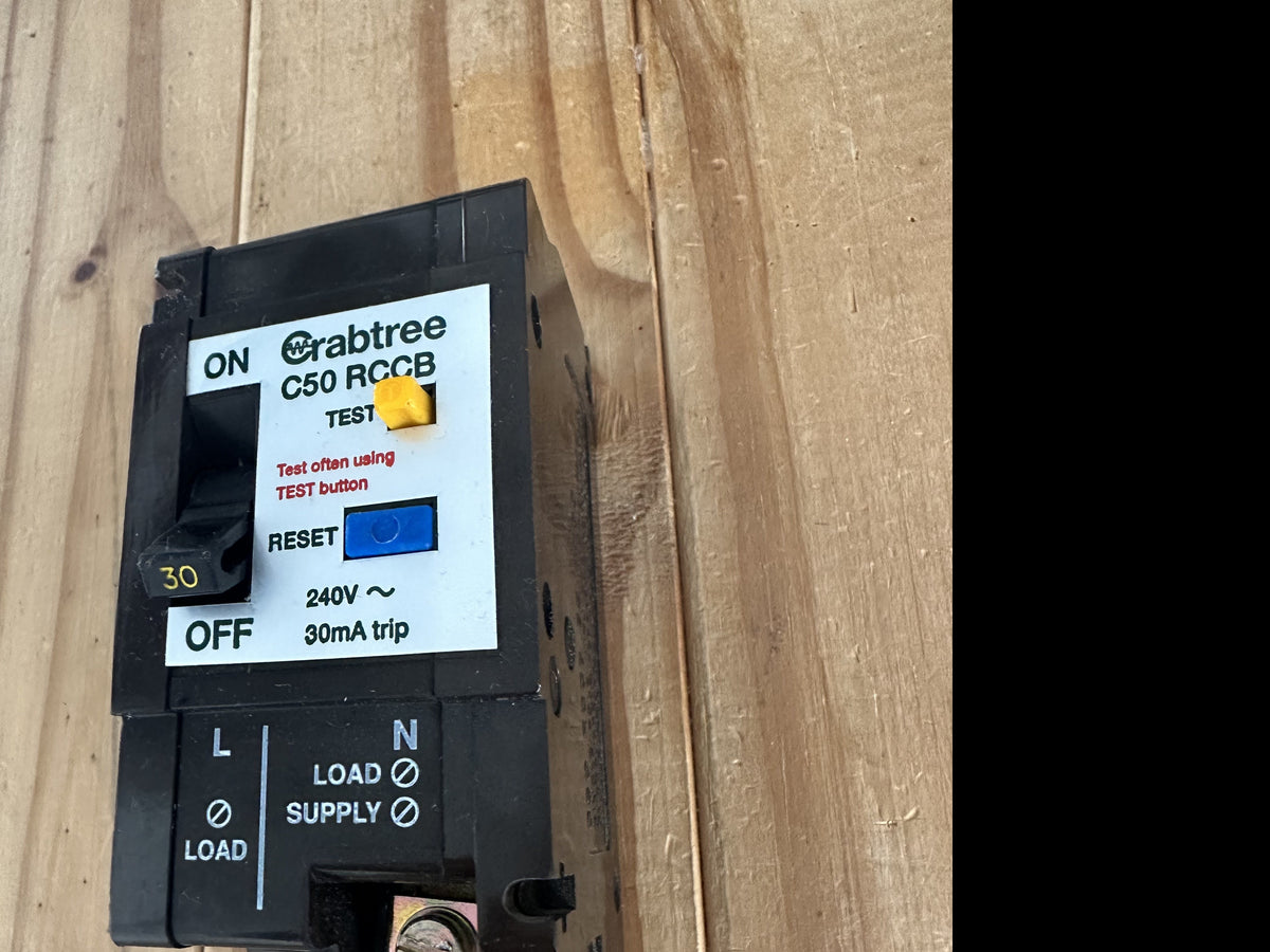 CRABTREE C50 5130/030 30A 30mA RCCB RCD TYPE C SONGLE POLE WITH SOLID ...