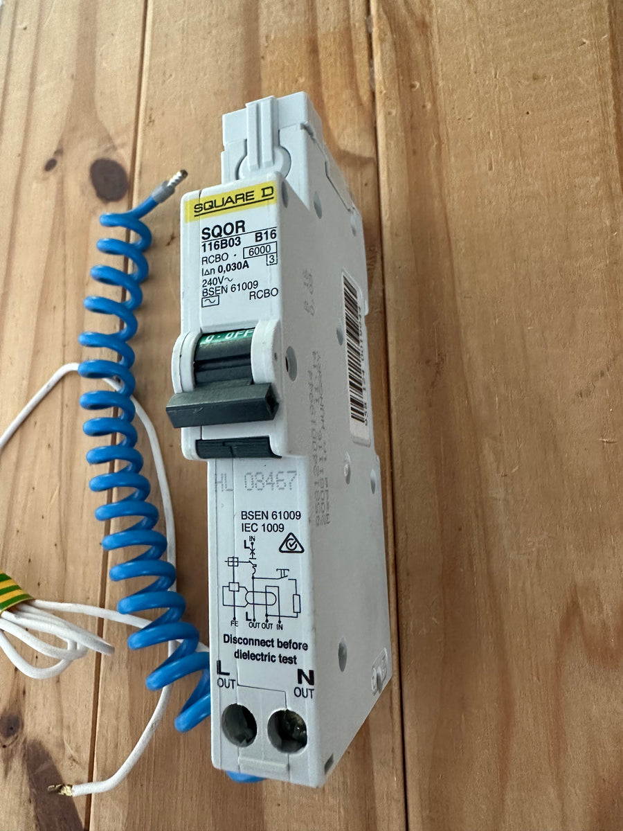 SQUARE D 16A 30MA RCBO 1 SINGLE POLE SQOR116B03 240V – PRO BREAKERS