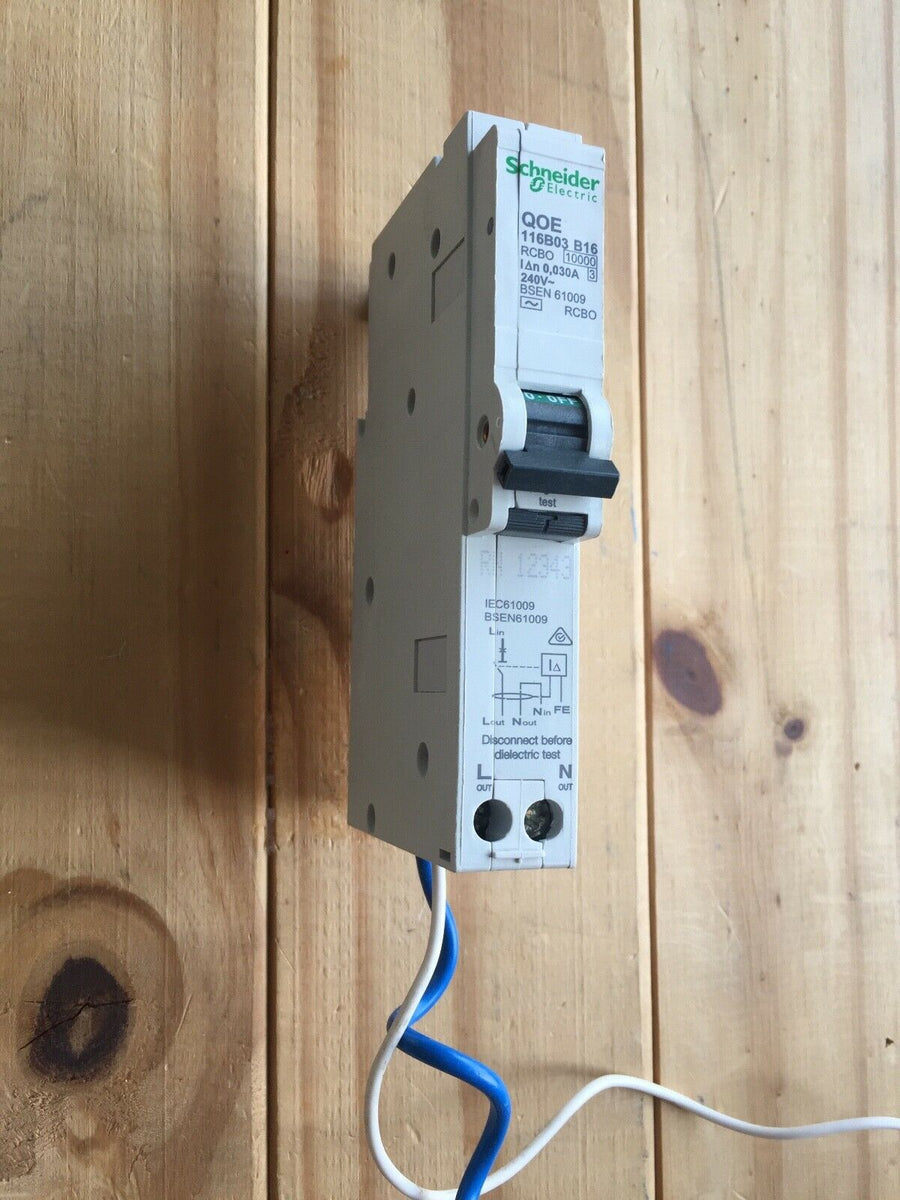 SCHNEIDER ELECTRIC 16A 30MA RCBO QOE 1 POLE 240V QOE116B03 B16 TYPE B ...