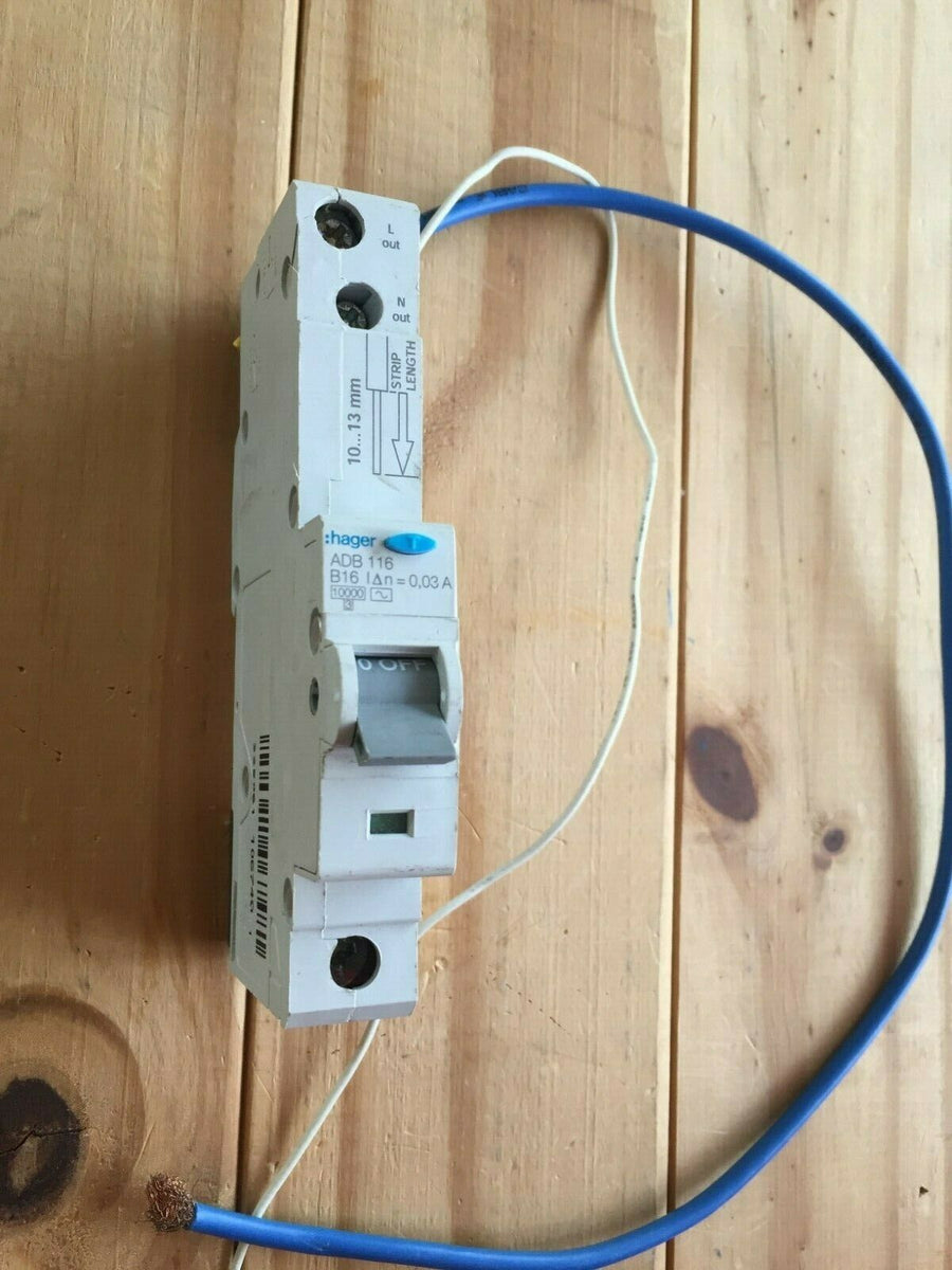 HAGER 16A 30MA RCBO 1 POLE ADB116 TYPE B B16 230/240V CIRCUIT BREAKER ...