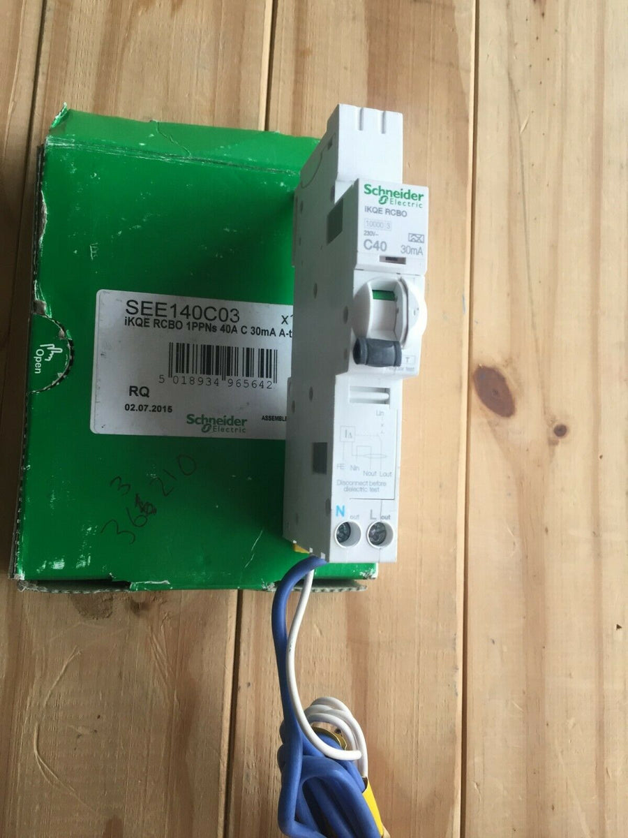 SCHNEIDER 40A 30MA TYPE C C40 A9D17840 SEE140C03 1 POLE RCBO IKQE ACTI ...