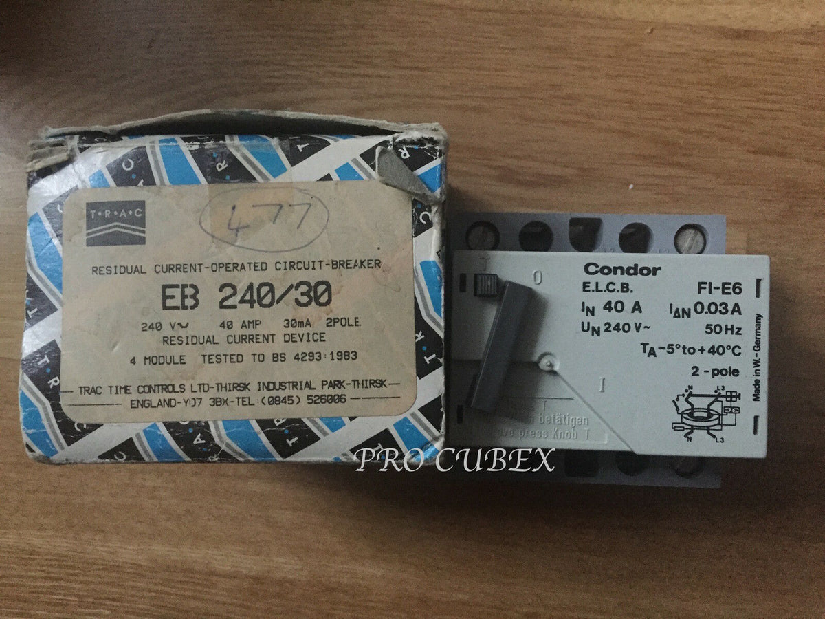 CONDOR 40 AMP 30 mA DOUBLE POLE RCD 230V C FI E6 BS 4293 2 POLE EB240 ...