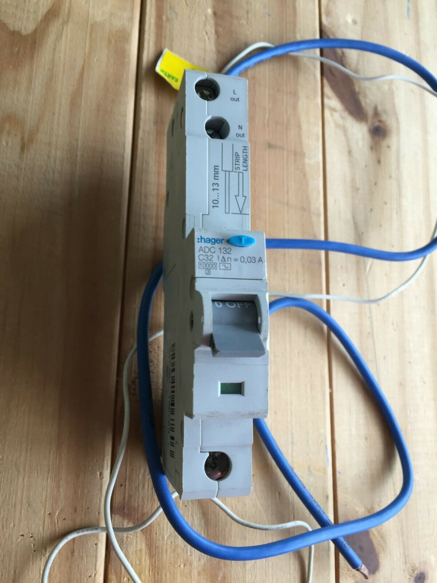 HAGER 32A 30MA RCBO 1 POLE ADC132 TYPE C C32 230/240V CIRCUIT BREAKER ...