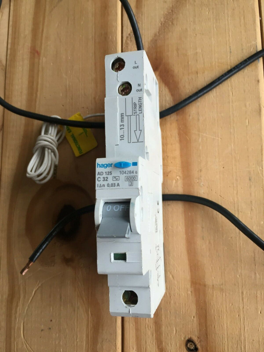 HAGER 32 AMP 30MA TYPE C RCBO RCD MCB AD125 104284 C32 1 POLE – PRO ...