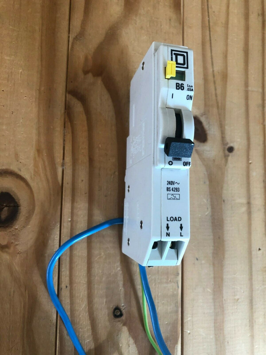 SQUARE D 6A 30MA RCBO QOE106B03 1 POLE TYPE B B6 QOE PLUG older type ...