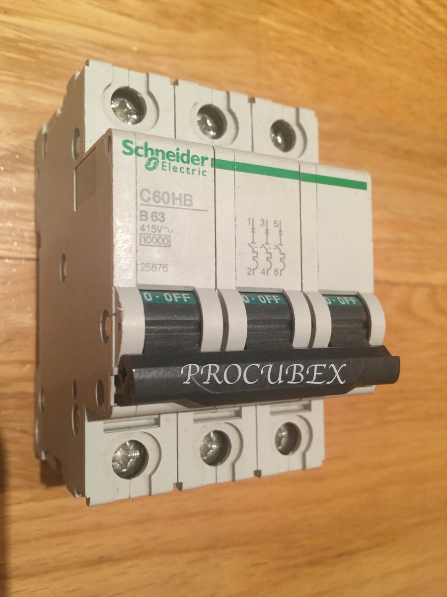 SCHNEIDER ELECTRIC 63A 30MA RCBO C60HB363 415V 3 POLE 25876 MCB TYPE B ...