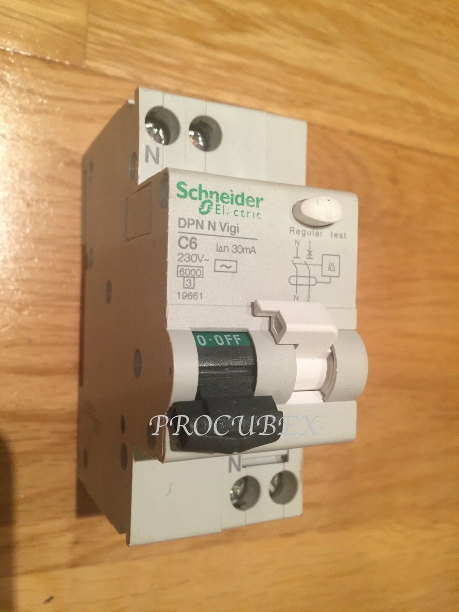 SCHNEIDER 6 AMP TYPE C 6 kA 30 mA DOUBLE POLE RCBO RCD MCB DPN N VIGI ...