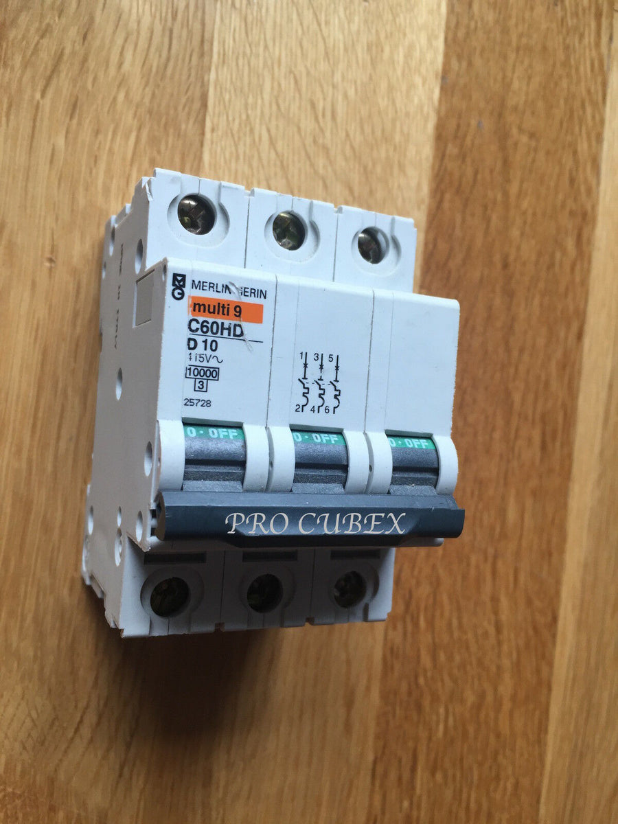 Merlin Gerin MCB 10 Amp Triple Pole 3 Phase Breaker Type D 10A C60HD31 – PRO BREAKERS