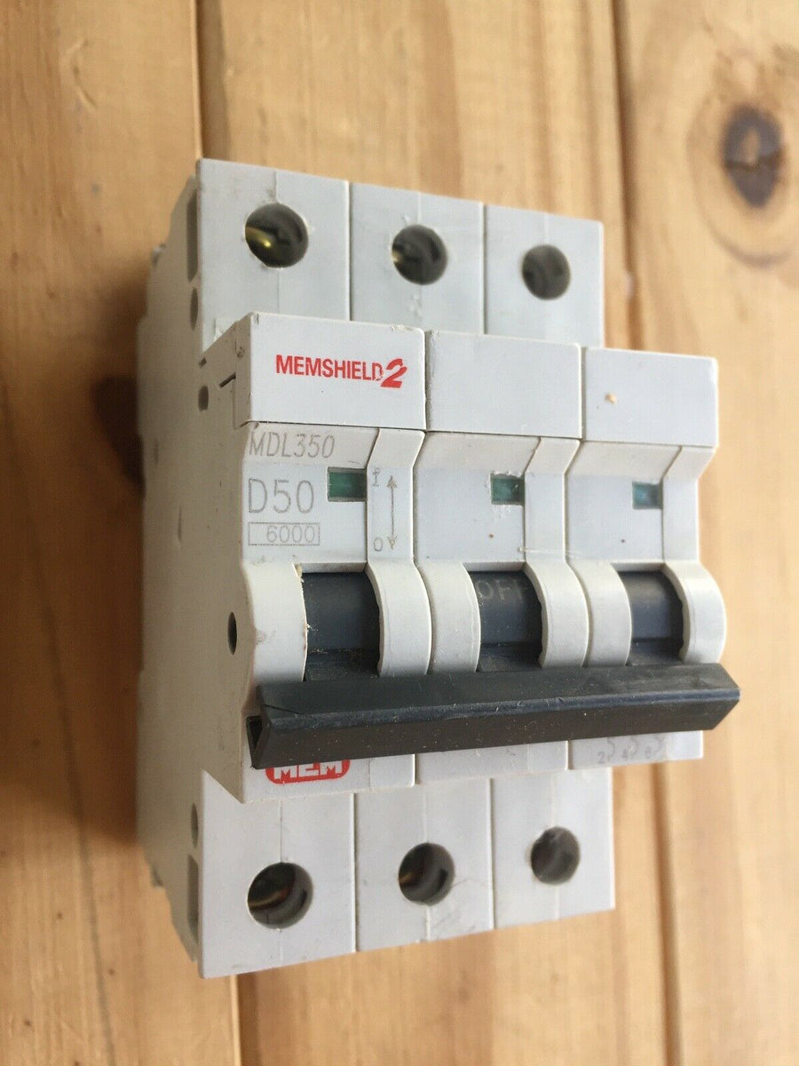 MEM MCB 50 Amp Pole 3 Phase Breaker Type D 50A D50 Memshield 2 MDL350 ...