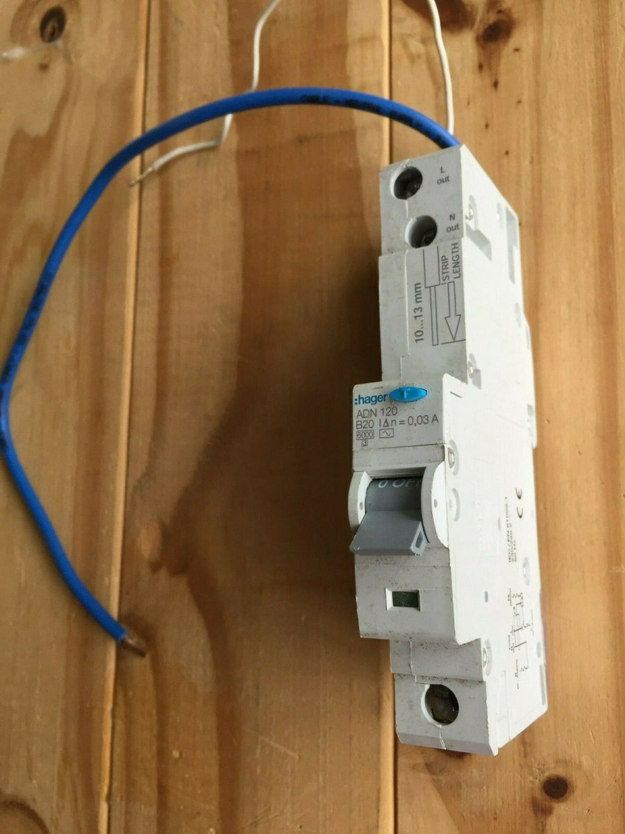 HAGER 20A 30MA RCBO 1 POLE ADN120 TYPE B B20 230/240V CIRCUIT BREAKER ...