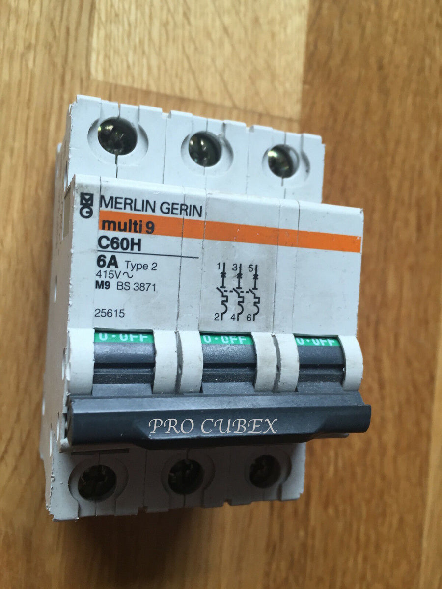 Merlin Gerin MCB 6 Amp Triple Pole 3 Phase Breaker Type 2 10A C60H M9 – PRO BREAKERS