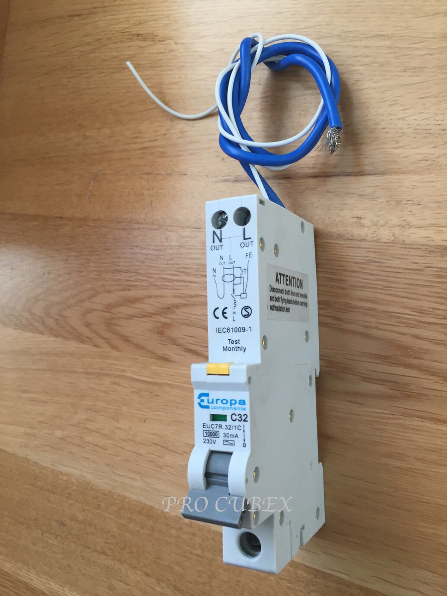 EUROPA 32A 30MA EUC7R.32/1C RCBO TYPE C C32 1 SINGLE POLE 230V – PRO ...