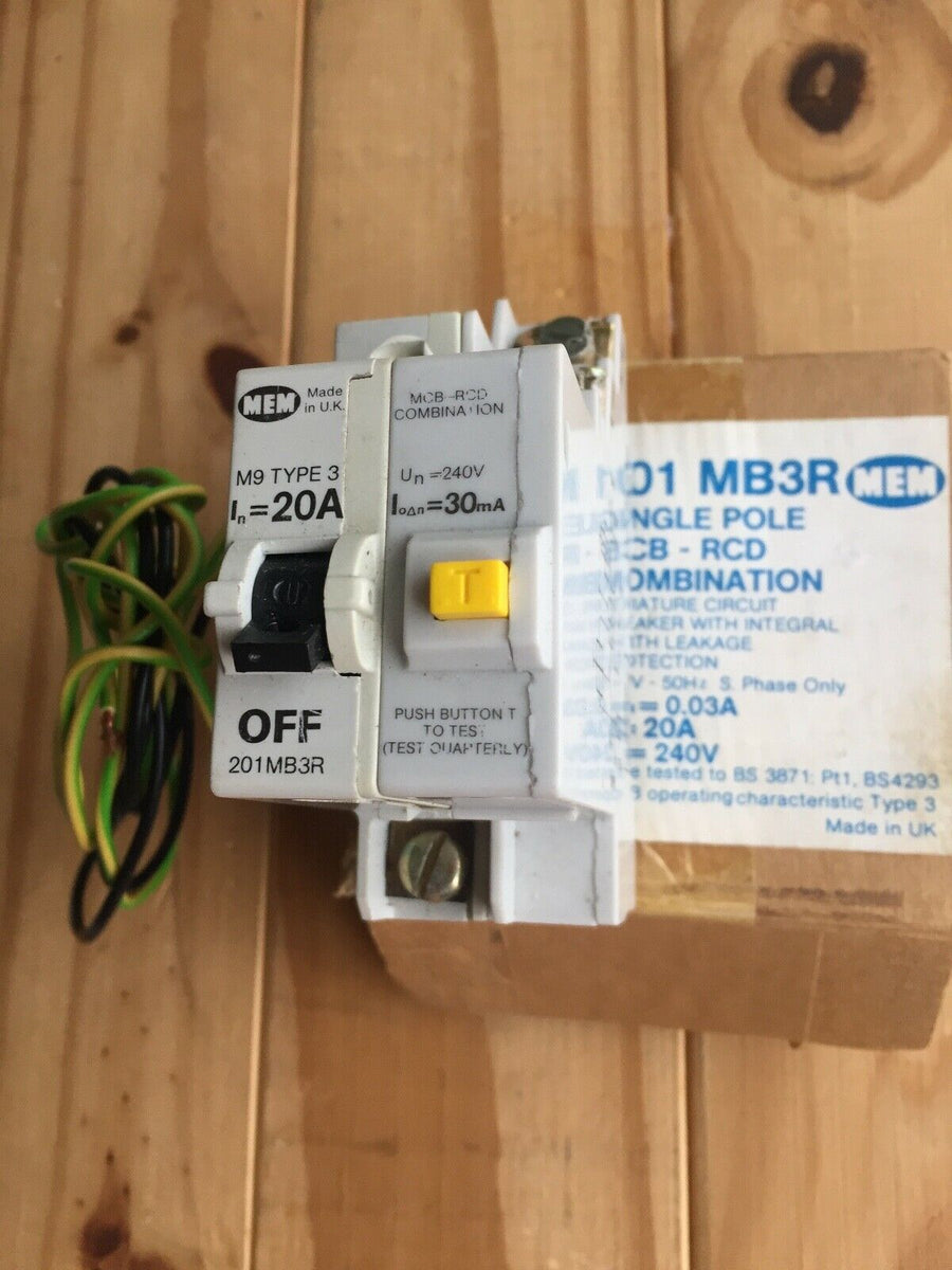 MEM EATON 20A 30MA RCD-MCB COMBINATION TYPE 3 2 POLE M9 201MB3R 240V B ...