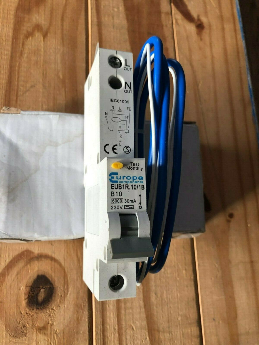 EUROPA 10 AMP TYPE B 6kA 30mA RCBO 1 POLE RCD MCB EUB1R.10/1B – PRO ...