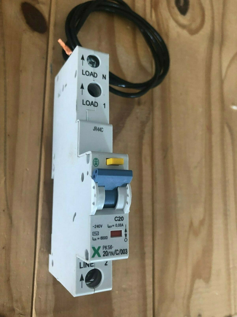 MOELLER XPOLE 20A 30MA PKS6-20/1N/C/003 1 POLE RCBO TYPE C C20 240V EA ...