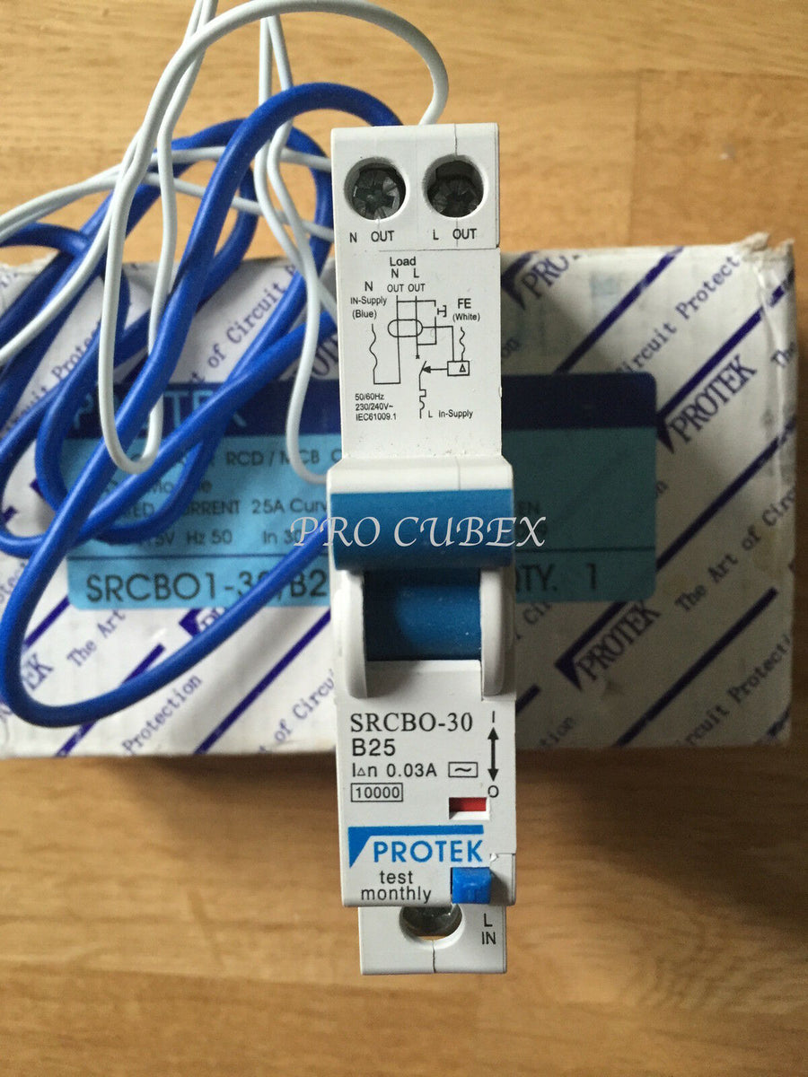 PROTEK 25 AMP TYPE B 10 kA 30 mA RCBO RCD MCB 240V SRCBO1-30/B25 IEC 6 ...